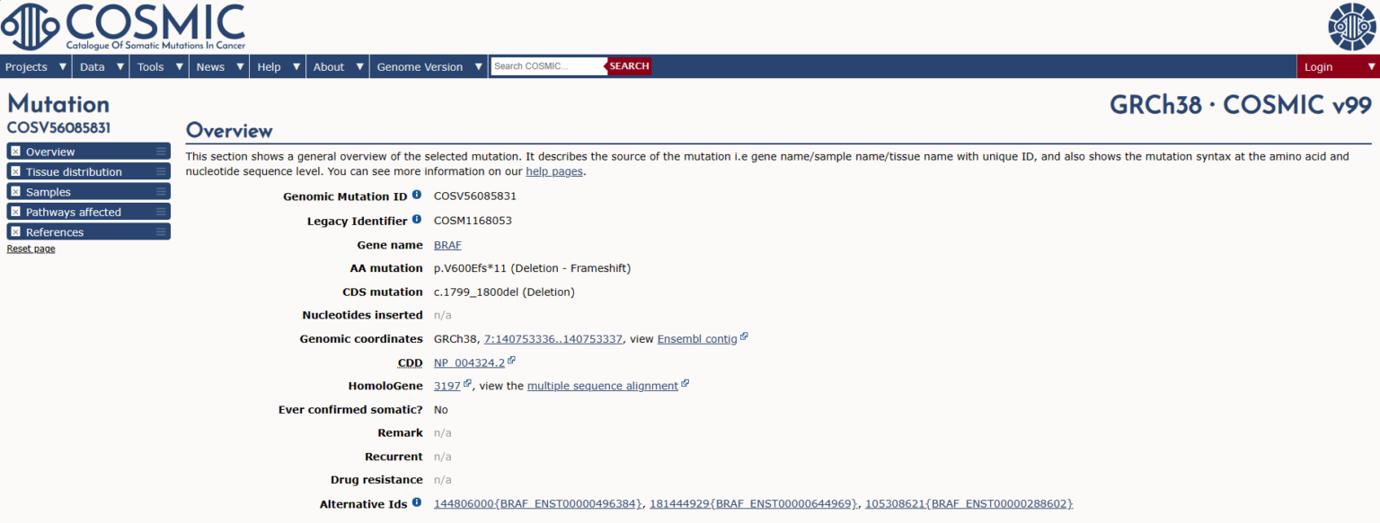 COSMIC에서 사용하는 식별자 COSV와 COSM - H-A